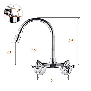 (Upgraded) Wall Mount Kitchen Sink Faucet, 6 Inch Center Sink Faucet, in Wall Faucet Kitchen Sink, Kitchen Wall Faucets, Wall Faucet Sink, Two Cross Handles Kitchen Faucet, Chrome, RULIA RB1026