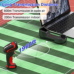 Industrial 2D Bluetooth Barcode Scanner with Charging Base,Bluetooth & 433MHz Wireless 2-in-1 1968ft Transmission Distance,Auto-scanning Available,Support on DPM Code