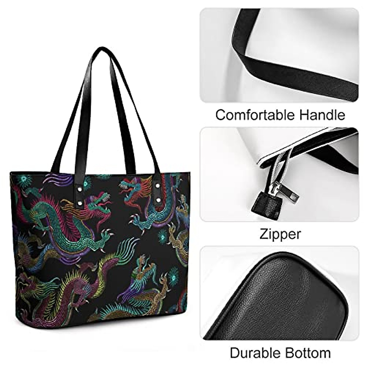 Womens Handbag Dragons Leather Tote Bag Top Handle Satchel Bags For Lady