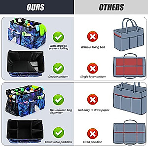 Large Wearable Cleaning Caddy Bag, Cleaning Caddy Organizer with Handle | Shoulder & Waist Strap, Cleaning Supplies Organizer Tote with Foldable Dividers & Zipper Pocket for Cleaner Housekeeper (Blue)
