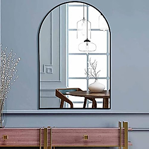 NUTTUTO Arched Mirror, 20"x28" Black,Vanity Mirror for Wall, Arched Decorative Mirror, Metal Frame, HD Glass, Engineered Wood Backboard,Wall Mount Hangs Vertical Mirror