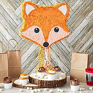 BLUE PANDA Pull String Fox Pinata for Woodland Baby Shower Decorations, Birthday Party (Small, 16 x 13 x 3 In)
