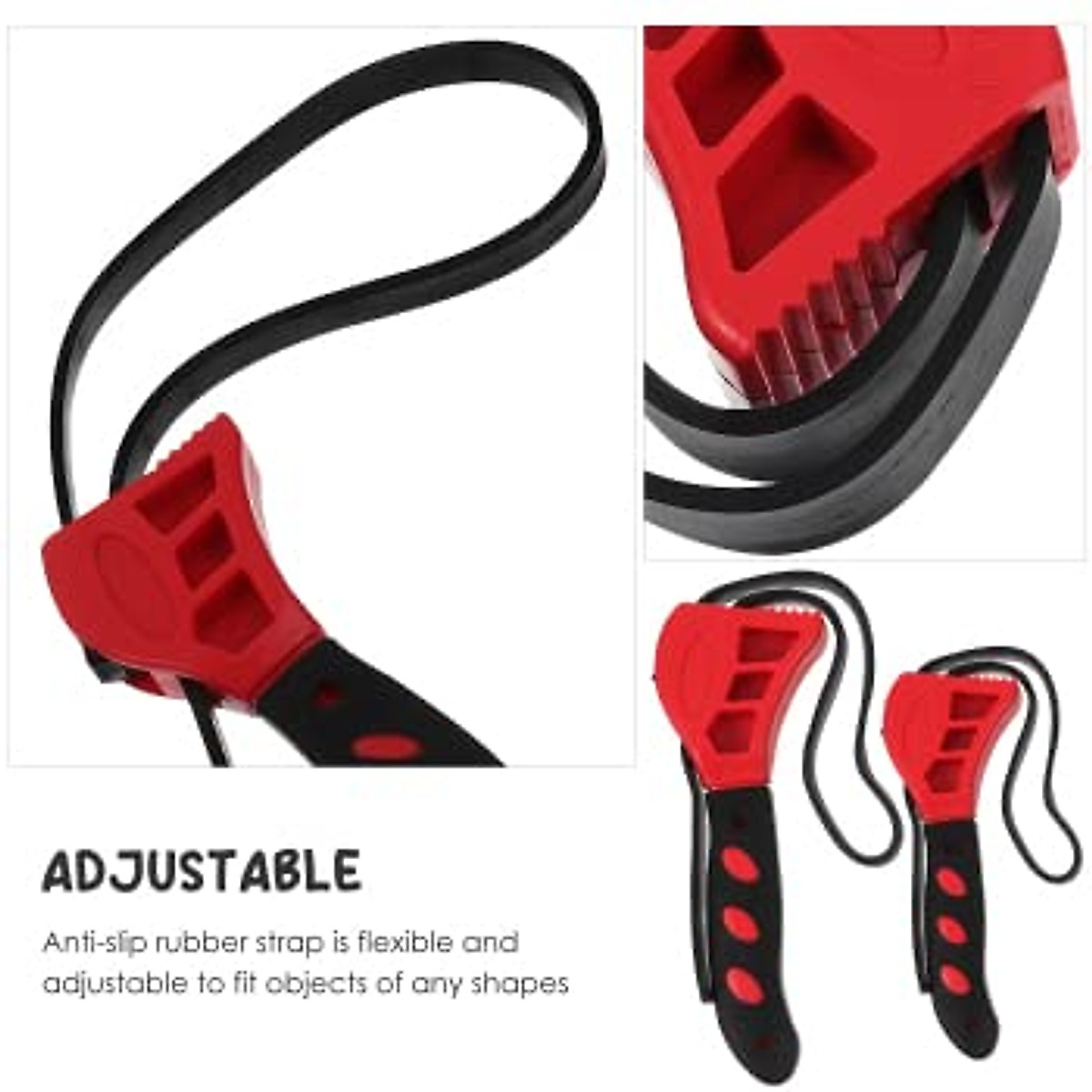 HANABASS 2pcs Rubber Strap Wrench Bottle Opener Multifunctional Adjustable Strap Bottle Opener Jar Openers Tool (8inch and 6inch)