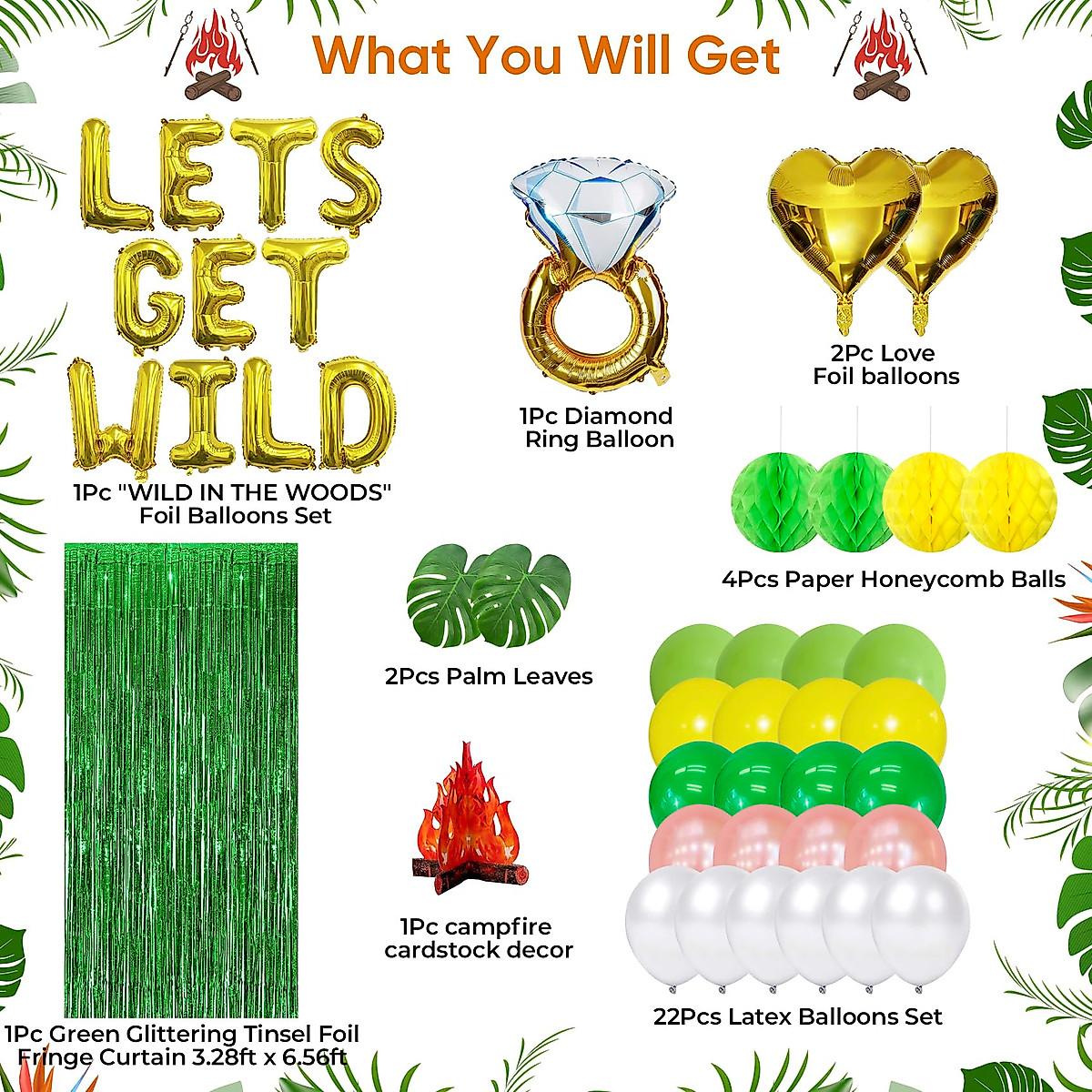 Lets Get Wild Banner Balloons Jungle Theme Bachelorette Party Decorations Kit Safari Bachelorette Party Photo Backdrop bridal Shower Decor Bachelorette Balloons Decor Balloon Banners