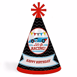 Let’s Go Racing - Racecar - Cone Race Car Happy Birthday Party Hats for Kids and Adults - Set of 8 (Standard Size)