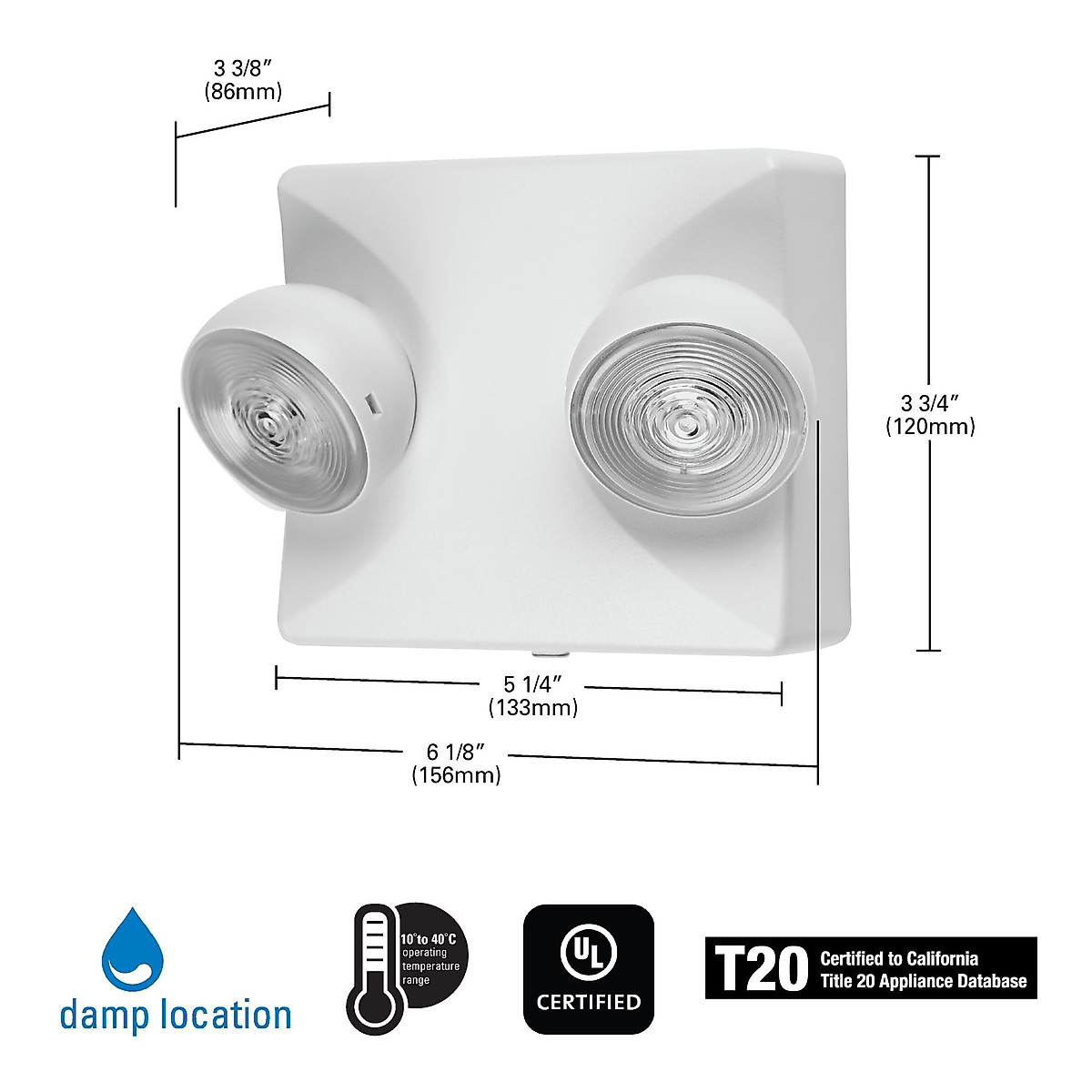 Sure-Lites All-Pro APELMINI-R 1.5 Watt Compact Emergency Light with 2 LED Heads - 90 Minutes Emergency Run Time, Adjustable Heads, Easy Installation, White Finish, 4 Pack