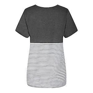 Bravetoshop Women Basic Tees Shirts Short Sleeve V Neck Classic Striped T Shirts Casual Summer Plus Size Blouse (Gray,XXL)