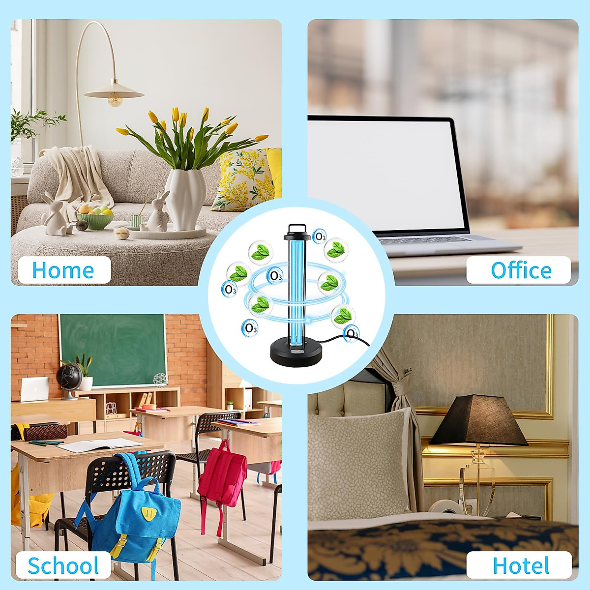 38W UV Sanitizer Light, Portable Ozone Ultraviolet Light with 3-Gear Timer and Remote Control, 110V Home Disinfection Device, 99.99% UVC Cleaning Ozone Lamp for Home, Office, Hotel, School