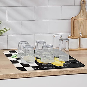 Dish Drying Mats Yellow Lemon Fresh Fruit Farm Absorbent Fast-Drying Kitchen Dishes Pad Black White Plaid Dish Draining Mat Washable Dish Drainer Rack Mats for Kitchen Counter 16x18 Inch