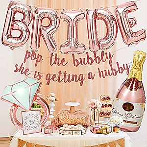 Bachelorette Party Decorations Kit, Bridal Shower Party Supplies Including Bride Balloons, Pop the Bubbly She's Getting a Hubby Banner, Ring & Champagne Bottle Foil Balloons, Rose Gold Balloons kit