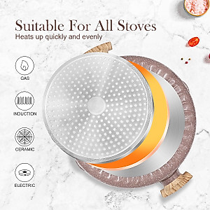 AIKENBBKK 2-In-1 Ceramic Nonstick Deep Frying Pan Skillet, 12.5 Inch Saute Pan with Lid Non Toxic, PTFE & PFOA Free, Compatible with All Stovetops- Brown