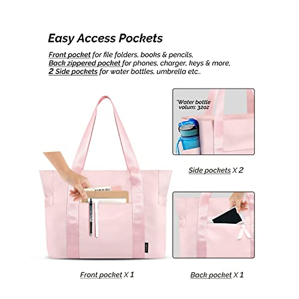 Prite Tote Bag for Women Weekender Bag with Laptop Compartment for Work Nurse School Travel Gym (Pink)