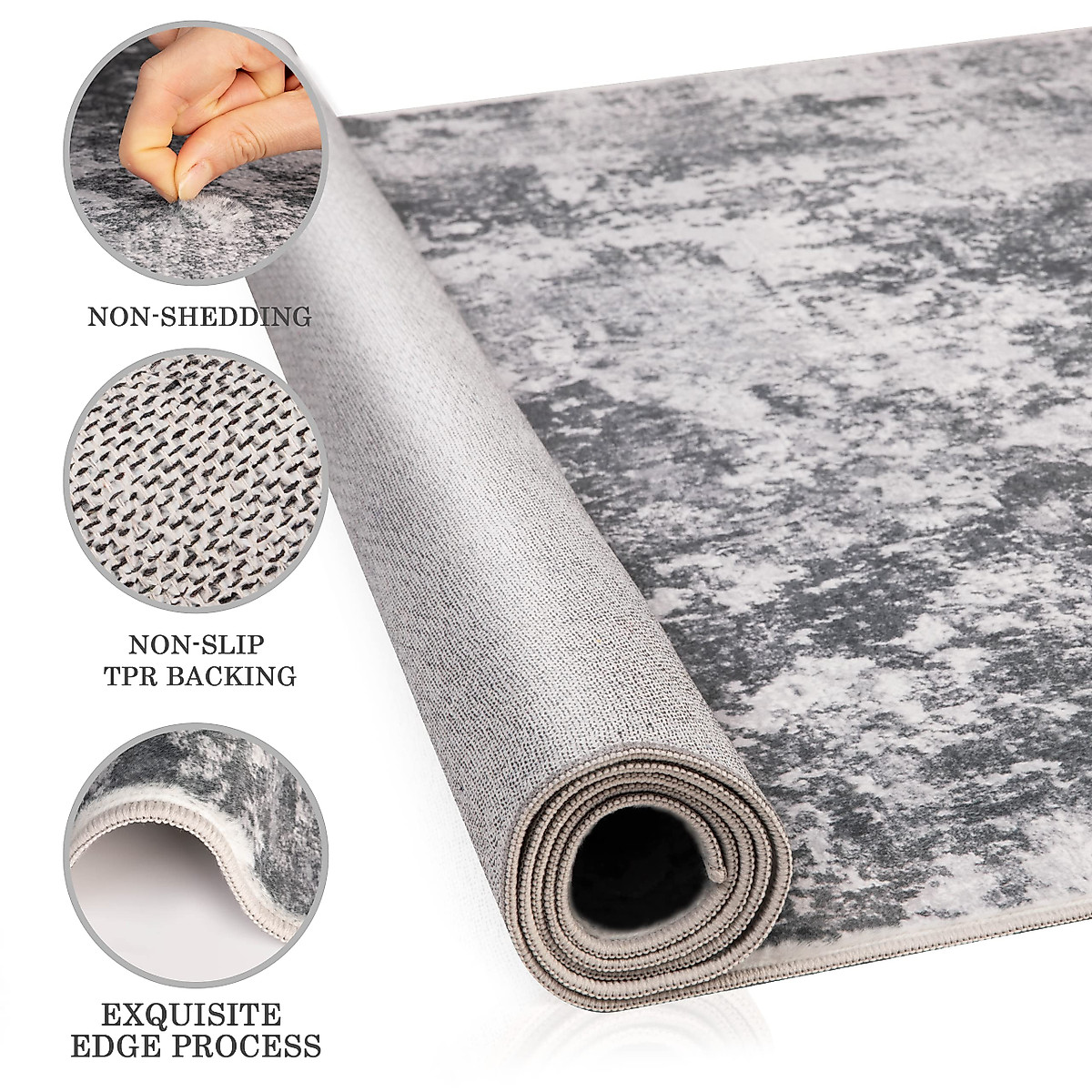 Area Rug Living Room Rugs: 8x10 Indoor Soft Fluffy Rug Abstract Carpet for Bedroom Kitchen Dining Room Floor Washable Plush Throw Large Accent Rug Home Office Nursery Decor - Gray