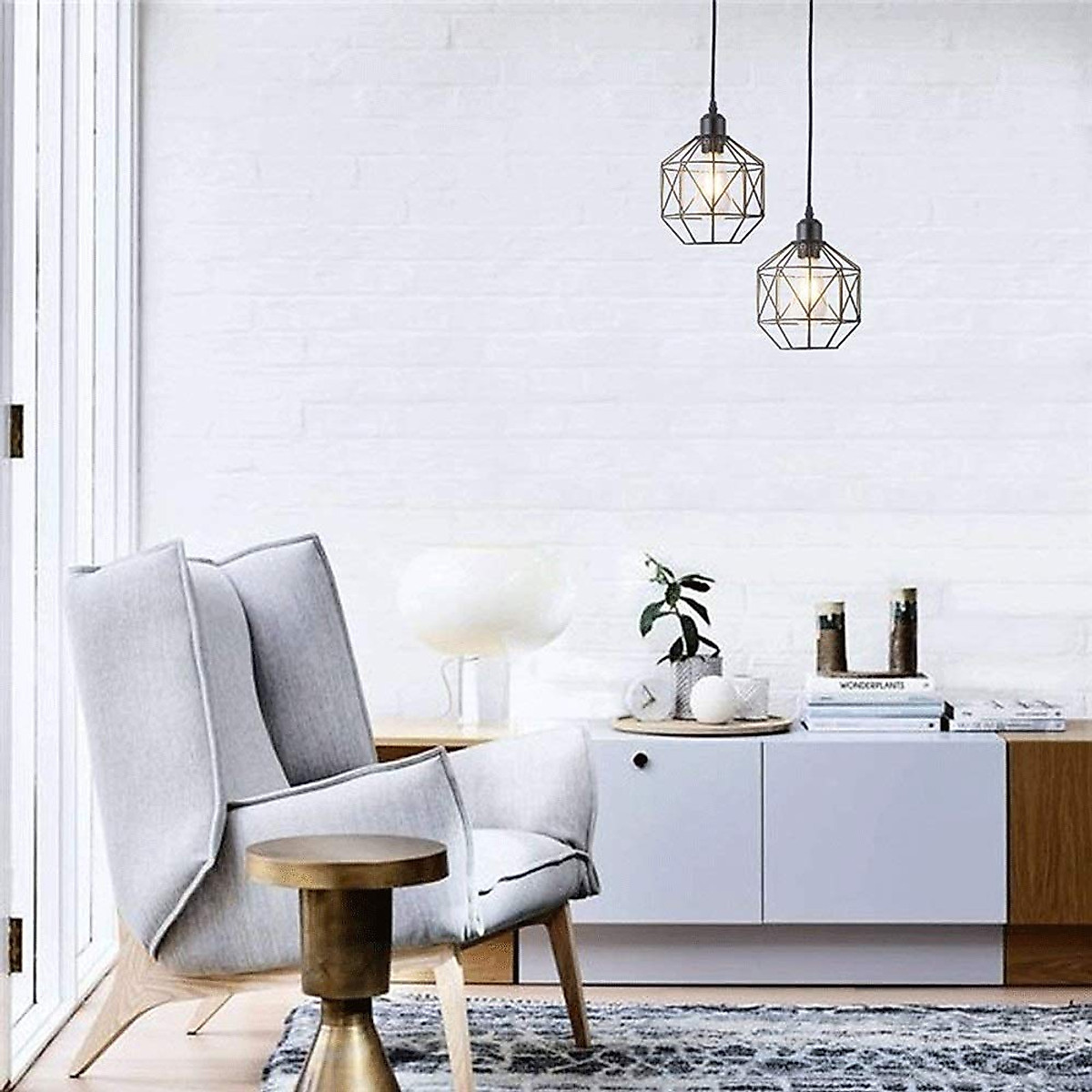 Simple Pendant Lamp Geometric Metal Wire Basket Cage Style Light Shade, Funky Retro Modern Industrial V-intage Look, Easy Fit AC 110V - 240V (Black) [Energy Class A+],Pendant