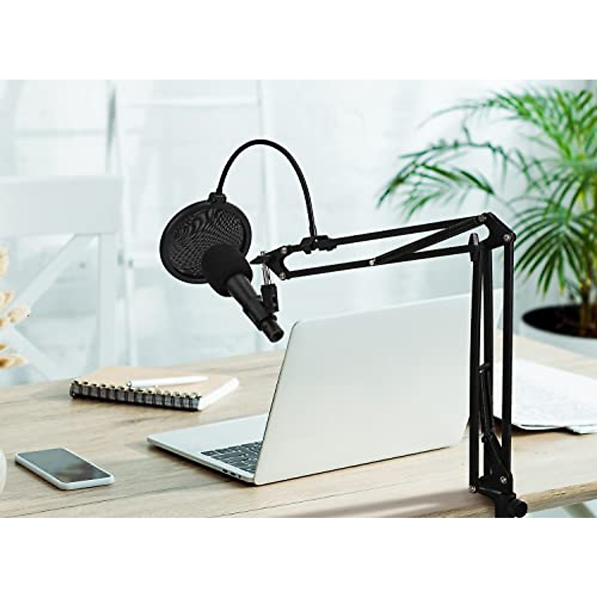 Amazon Basics Heavy-Duty Microphone Desk Arm Stand All-in-One Kit, with Adjustable Boom, Pop Filter, and Windscreen, for Blue Yeti, Snowball, Shure, Audio-Technica, and other Mics - 14 inch