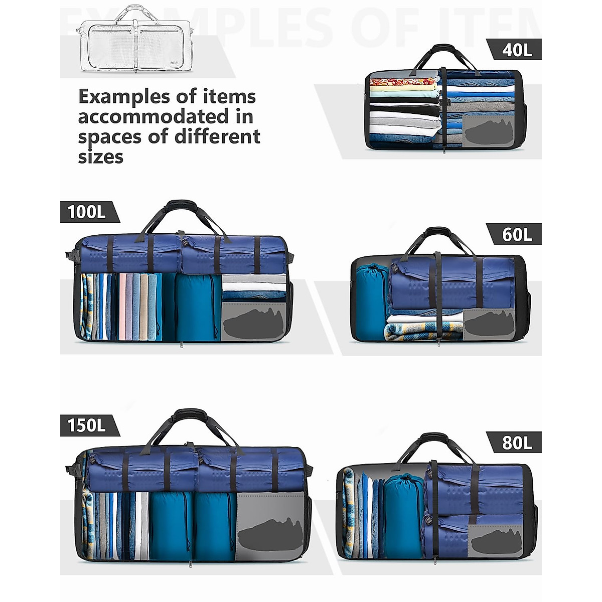 Gonex 60L Foldable Travel Duffel Bag Water & Tear Resistant, Black