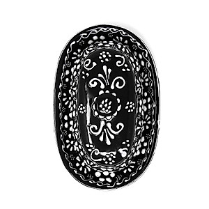 Global Crafts Encantada Handmade Hand-Painted Authentic Mexican Pottery, Butter Dish with Lid, Ink Collection, Black and White, (MC129I)