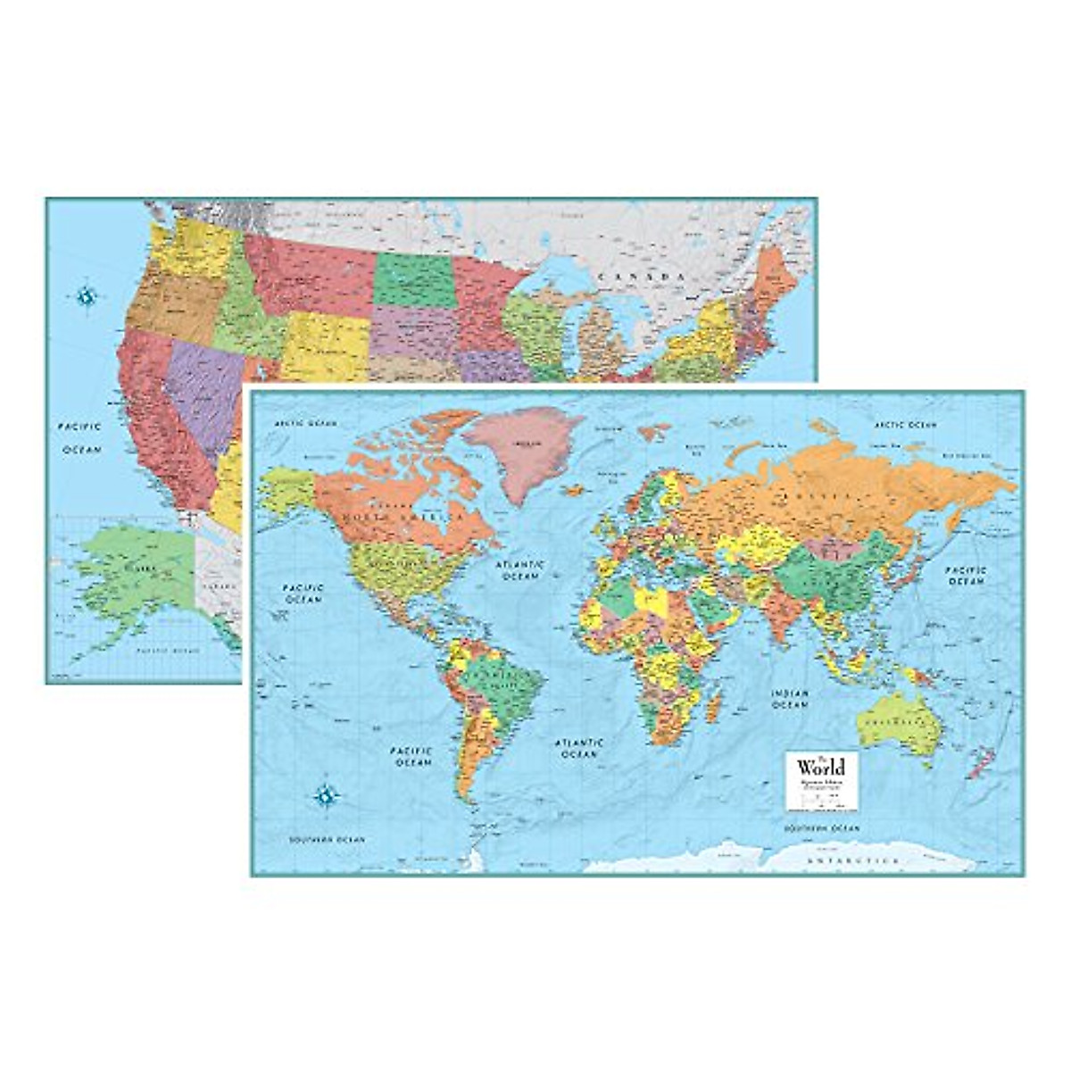RMC 32" x 50" Signature United States USA and World Wall Map Set (Laminated)