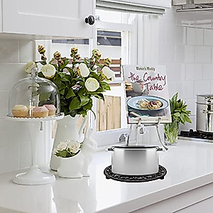 Hedume 2 Pack Cast Iron Trivet, 6.8" Cast Iron Round Trivet with Vintage Pattern and Rubber Pegs/Feet for Serving Hot Dish, Pot, Pans and Teapot on Kitchen Countertop or Dinning