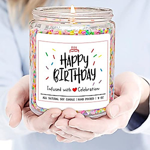 Homsolver Happy Birthday Candles Gifts for Women Men - Vanilla Birthday Cake Scent with Sprinkles Birthday Gifts for Women Men, Unique Best Friend Birthday Gifts Ideas, Happy Birthday Handmade Candles