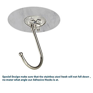 Large Adhesive Hooks 22lb (Max), 12 Pack Transparent Waterproof Big Wall Hook for Hanging Heavy Duty, Rustproof Stainless Steel Towel and Coats Hooks for Kitchen, Bathroom, Home and Office