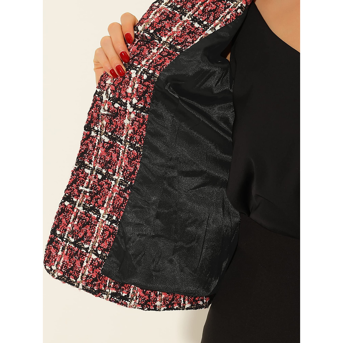 Allegra K Women's Elegant Vevelt Collared Tweed Blazer Jacket Coat X-Small Red