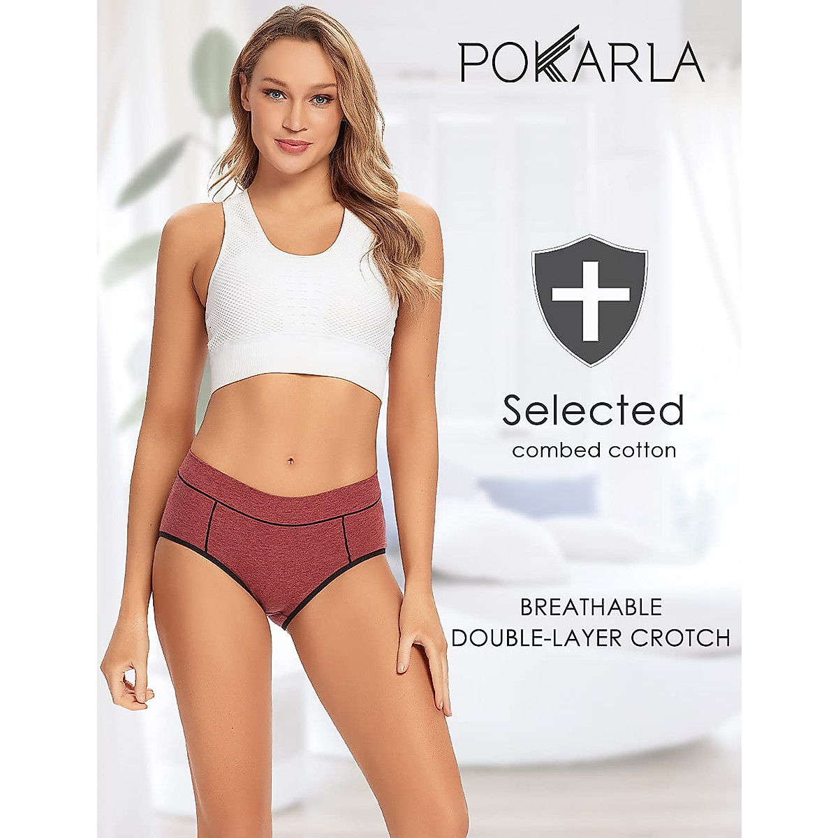 POKARLA Women's Cotton Stretch Underwear Ladies Mid Rise Briefs Panties 5-Pack Size XS