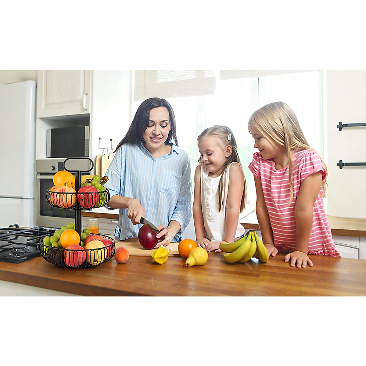 TARNABY Fruit Basket Bowl for Kitchen Counter Fruit Tray Rack Anti Rust can be used for Onion Potatoes Fruit and Vegetable Storage (Black)