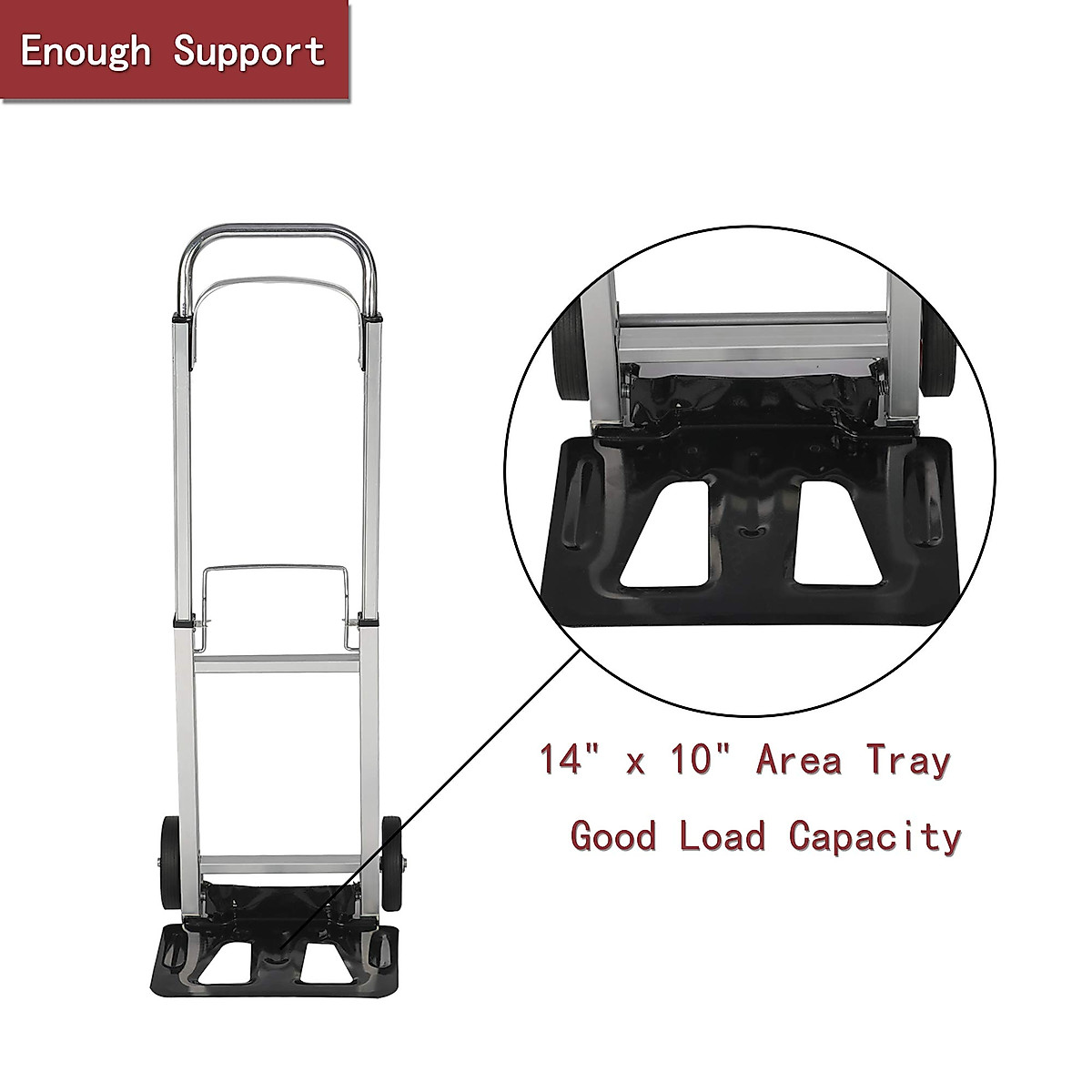 LUCKYERMORE 330 LB Capacity Hand Truck Dolly Portable Folding Compact Trolley Heavy-Duty Aluminum Luggage Cart with 2 Wheels
