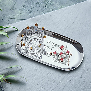 VWALK Happy 35th Birthday Decorations Stainless Steel Jewelry Tray Gifts Laser Engraved Round Shape Dish Personalized Birthday Gifts for Daughter Sister Niece Friends