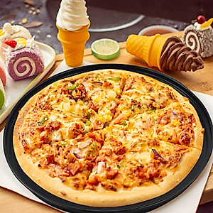 3PC Nonstick Pizza Tray for Oven, TWUTGAYW Cast Iron Pizza Pans With Holes 12.5 in, Pizza Serving Tray, Carbon Steel with Non Stick Surface, Round Pizza Tray Baking Pizza Set for Home Kitchen Oven Use