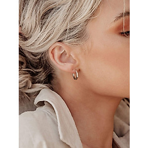 SWEETV 925 Sterling Silver Huggie Hoop Earrings for Women 15mm Small Lightweight Polished Hexagonal Hoops