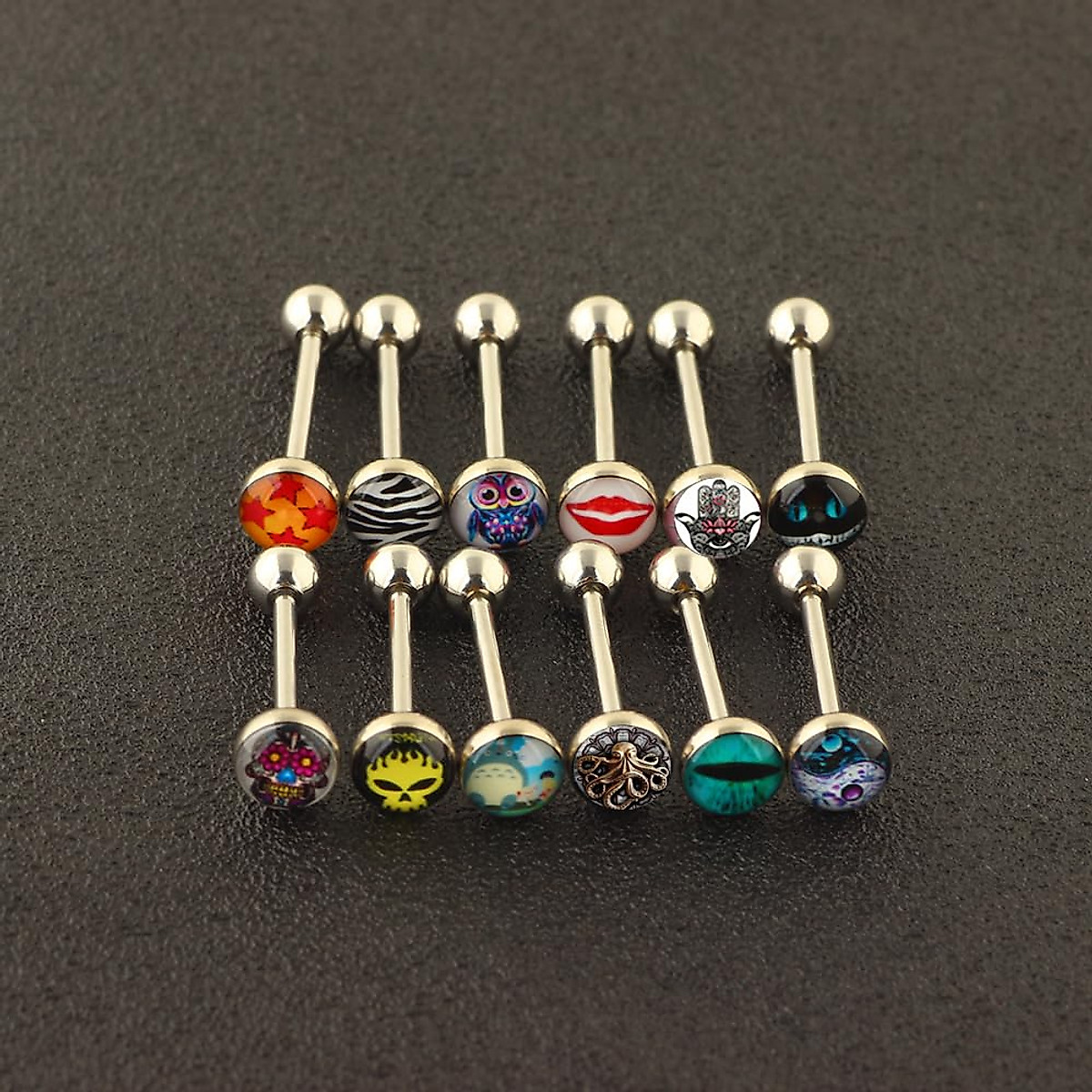 Lot of Surgical Steel Metal Tongue Rings Barbells Tongue Piercing Bar Nasty Wordings Picture Logo Signs 14g - Length 5/8" or 16mm