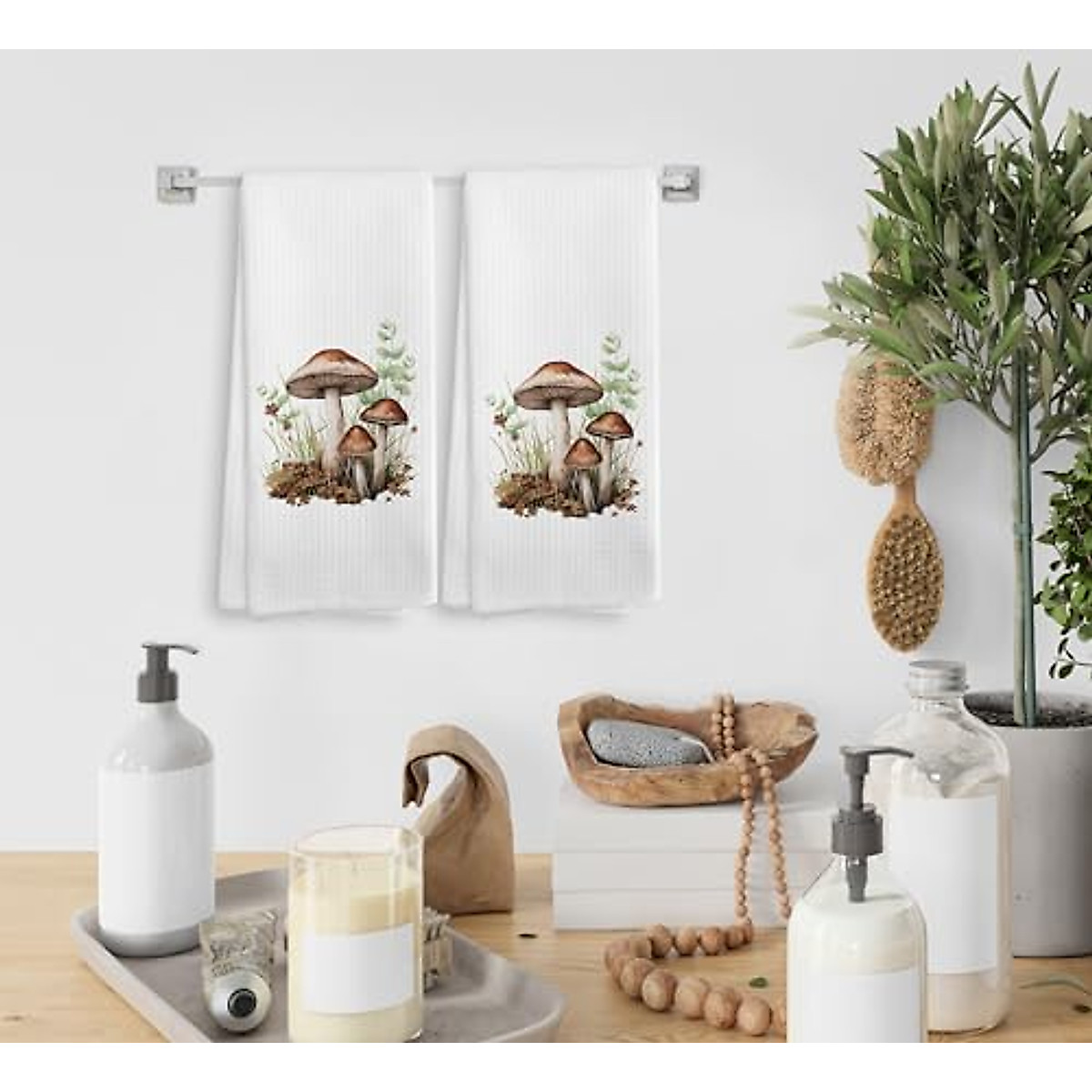 NOQL Mashroom Towel, Mushroom Kitchen Decor Kitchen Towels and Dishcloths Set of 2, Mushroom Hand Towel, Cute Mushroom Decor, Mushroom Home Decor, Mushroom Gifts for Women, 16×24 Inches