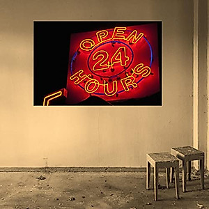 557591 Illuminated Open Hours Neon Sign Photo Picture DECOR WALL 16x12 PRINT POSTER