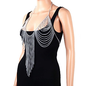 Chran Summer Beach Bra Top Chain Sexy Bikini Accessories Body Chains for Women Golden Necklace Party Jewelry (silver)