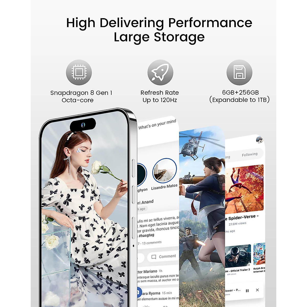 ExAchat A14 Pro Max 5G Phone Unlocked, Android 13 Phone Unlocked 6GB+128GB 6.82" FHD+ Display 120HzD 64MP Camera 6800mAh Dual SIM 5G Smartphone GPS/Fingerprint/Face ID (White)