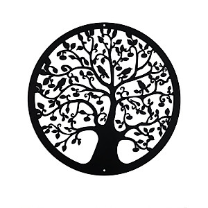 WIPHANY Metal Tree of Life Wall Hanging Art Sculpture 12 Inches Family Tree with Birds on Branches Round Contemporary Home Office Decor Cut Round Decorative Wall Hanging Garden Art Sculpture