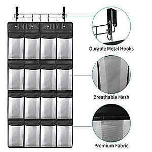 meluke Over The Door Hooks Organizer with 16 Large Pockets and 7 Coat Hooks, Over The Door Hook Door Hanger