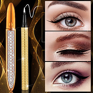 Demissle 10 Pcs Eyelash Glue Pen Self Adhesive Eyeliner 2 in 1 Eye Liner Pen No Glue No Magnetic Eyeliner Diamond Glitter Liquid Eyeliner Pen Waterproof Eye Liner for Women Girls Eye Makeup