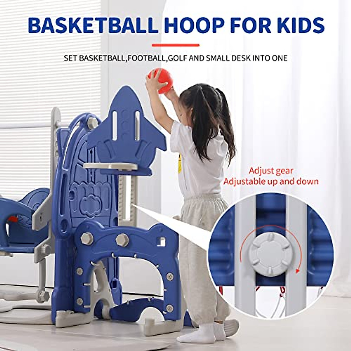 UNICOO - Toddler Slide and Swing Set, Kids Indoor and Outdoor Playground Combination for Boys & Girls (8 in 1 - Dark Blue)