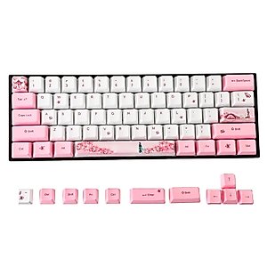 Keycap Set 72 Keys Girl Keycap Set OEM Profile PBT Sublimation Keycaps for Gaming Keyboard (Color : White+Pink, Size : 72 Keys)
