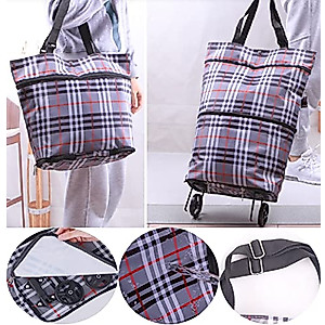 Upgrade Shopping Bag with Wheels Portable Trolley Bags Grocery Cart Hand Pulling Utility with Hand Straps Folding Shopping Cart- Larger Size & Waterproof & Strong(B0BR7RVT8D)