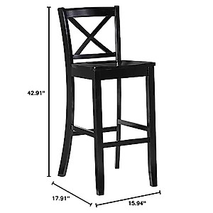 Linon Home Dcor Finished X-Back 30", Black Bar Stool, 16"W x 17.91"D x 42.91"H,
