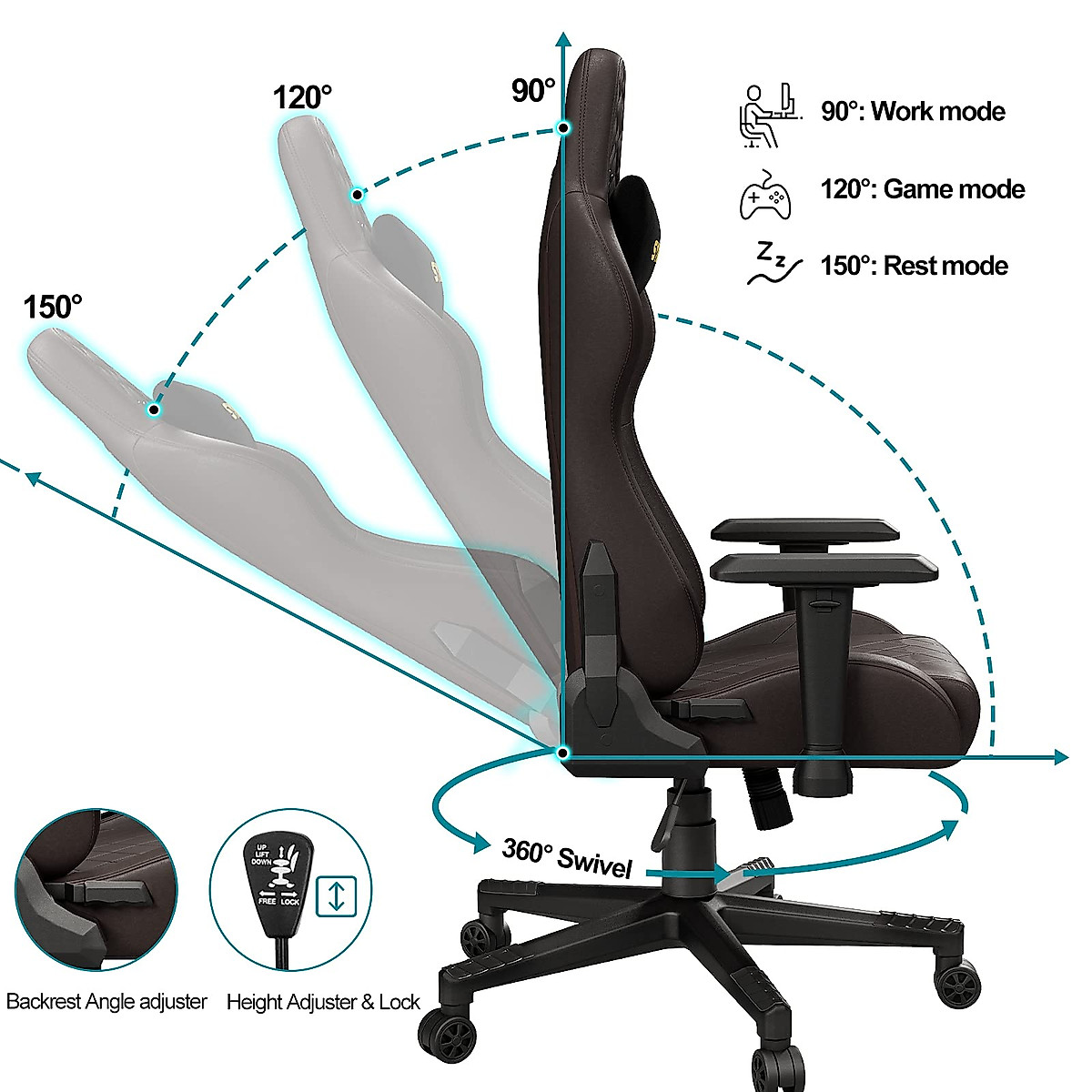 symino Gaming Chair Ergonomic PC Chair Racing Style Computer Chair with 3D Armrest, Vintage Style PU Leather Office Chair(Brown)