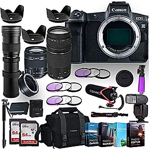 Canon EOS R Mirrorless Digital Camera w/ 3 Lenses + Adapter Bundle (EF-S 18-55mm f/4-5.6 is STM Lens, EF 75-300mm f/4-5.6 III, 420-800mm Zoom Lens) with Pro Accessory Kit (Renewed)