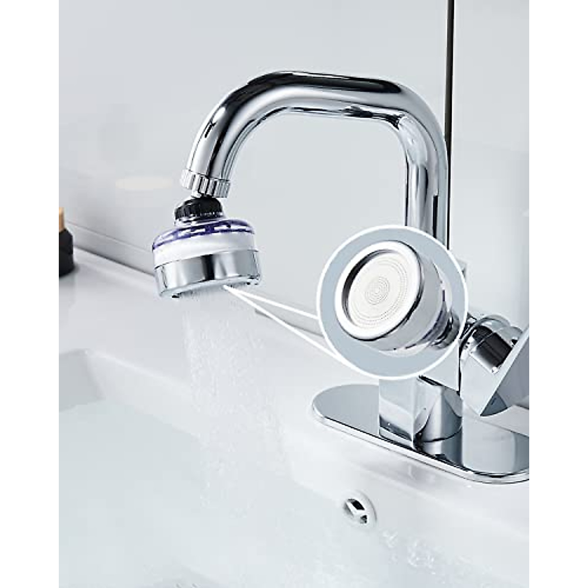 Sink Water Filter, 360° Rotating Bathroom Sink Filter, Kitchen Bathroom Universal Sink Water Filter Faucet-Removes Chlorine Fluoride Heavy Metals