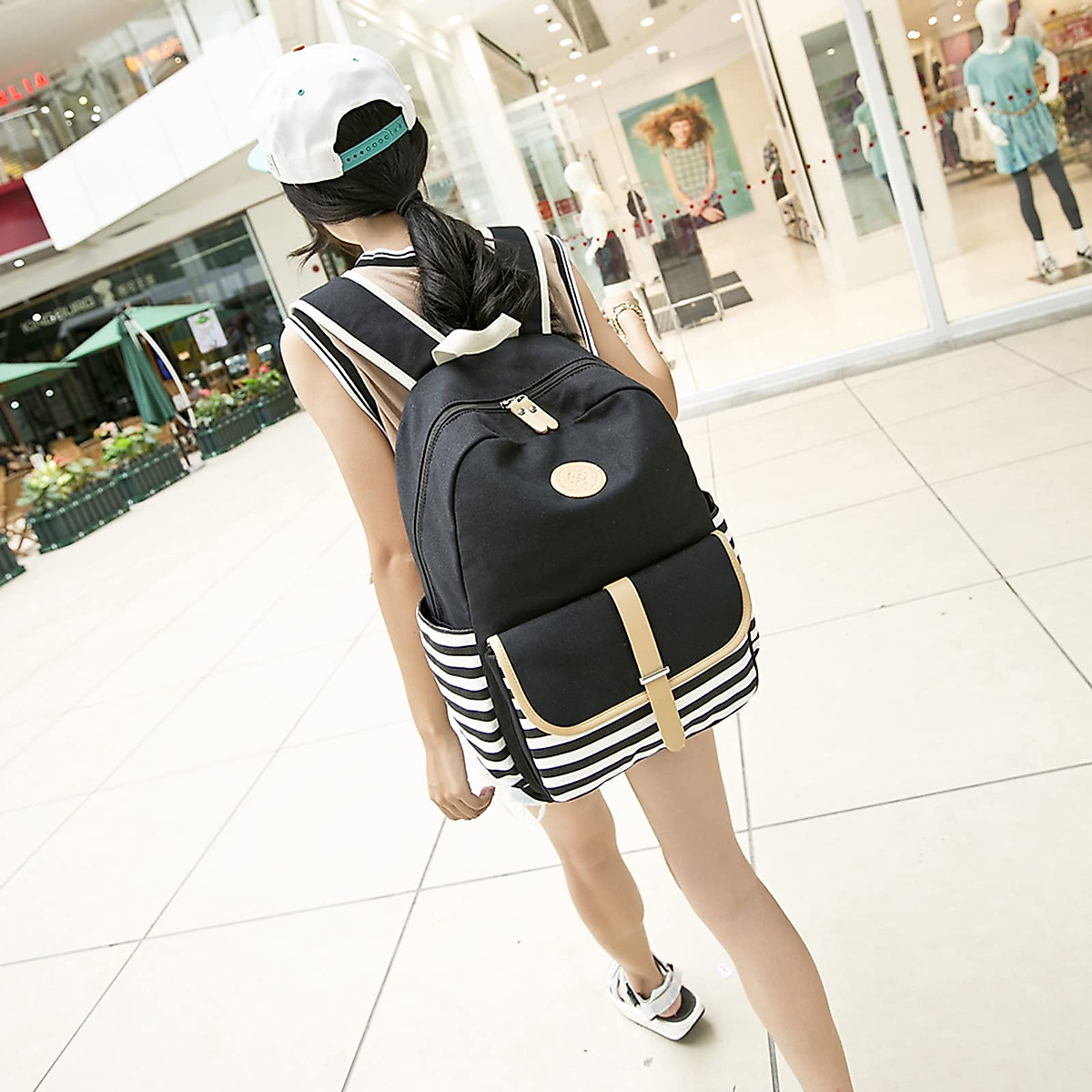 EZYCOK School Backpacks for Teen Girls Women, Lightweight Cute Bookbag Canvas Laptop Backpack with USB Charger Port, Travel Backpack for Girls