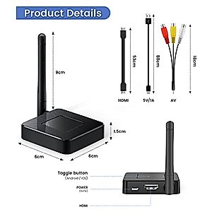 HPDFCU Wireless HDMI Display Adapter Dongle, Support 4K/60Hz, Support 2.4/5GHz Player Streaming DLNA Transmit Video/Audio from Android/iOS, Windows and MacOS to TV/Projector