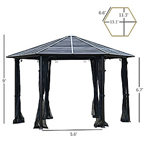 CZDYUF 13' X 13' Hardtop Hexagonal Gazebo Canopy with Steel Roof, Heavy-Duty Aluminum Alloy Frame Ventilating Mesh Sidewalls